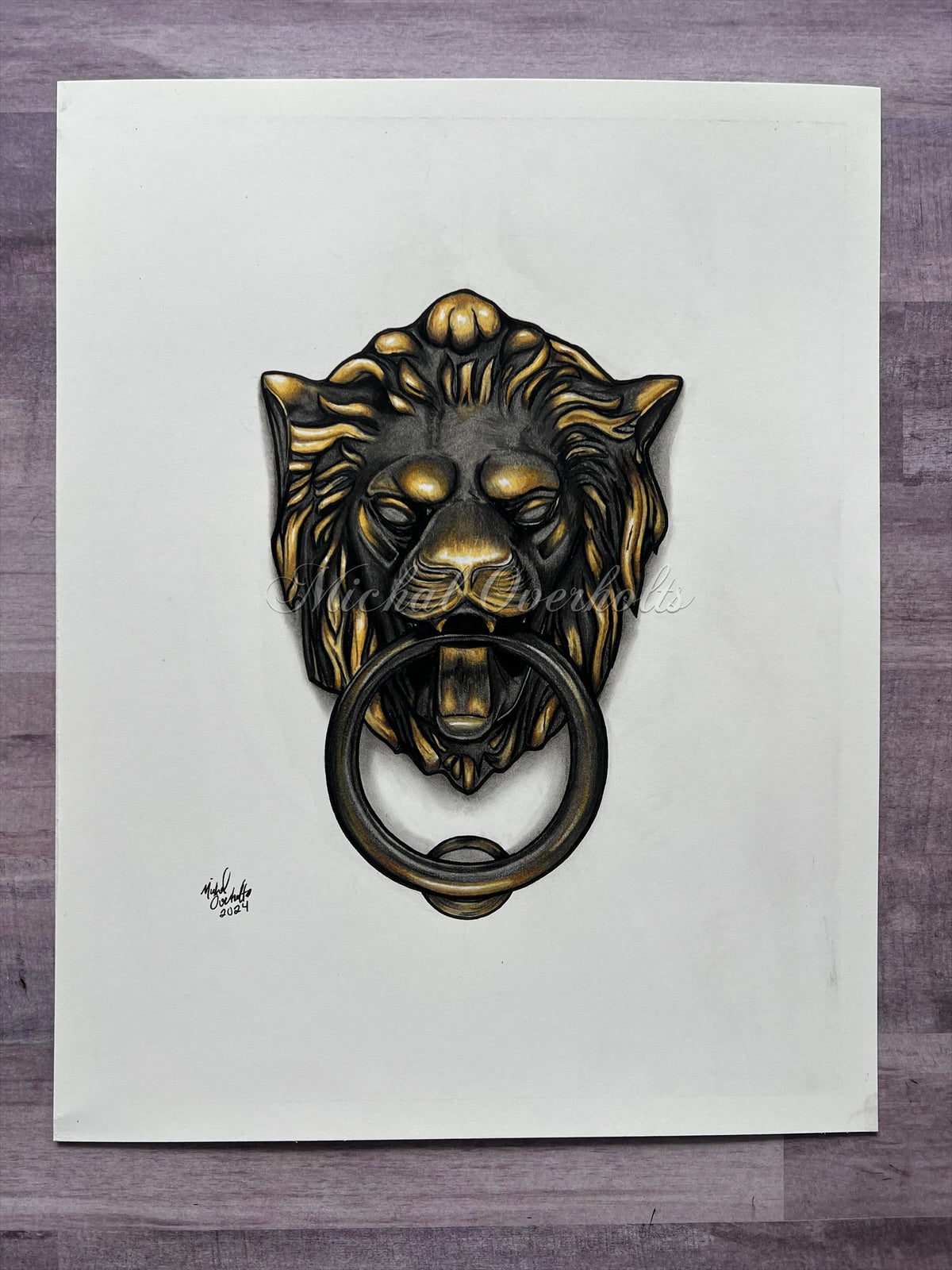 Original Drawing: Lion Door Knocker – Art By Michal Overholts