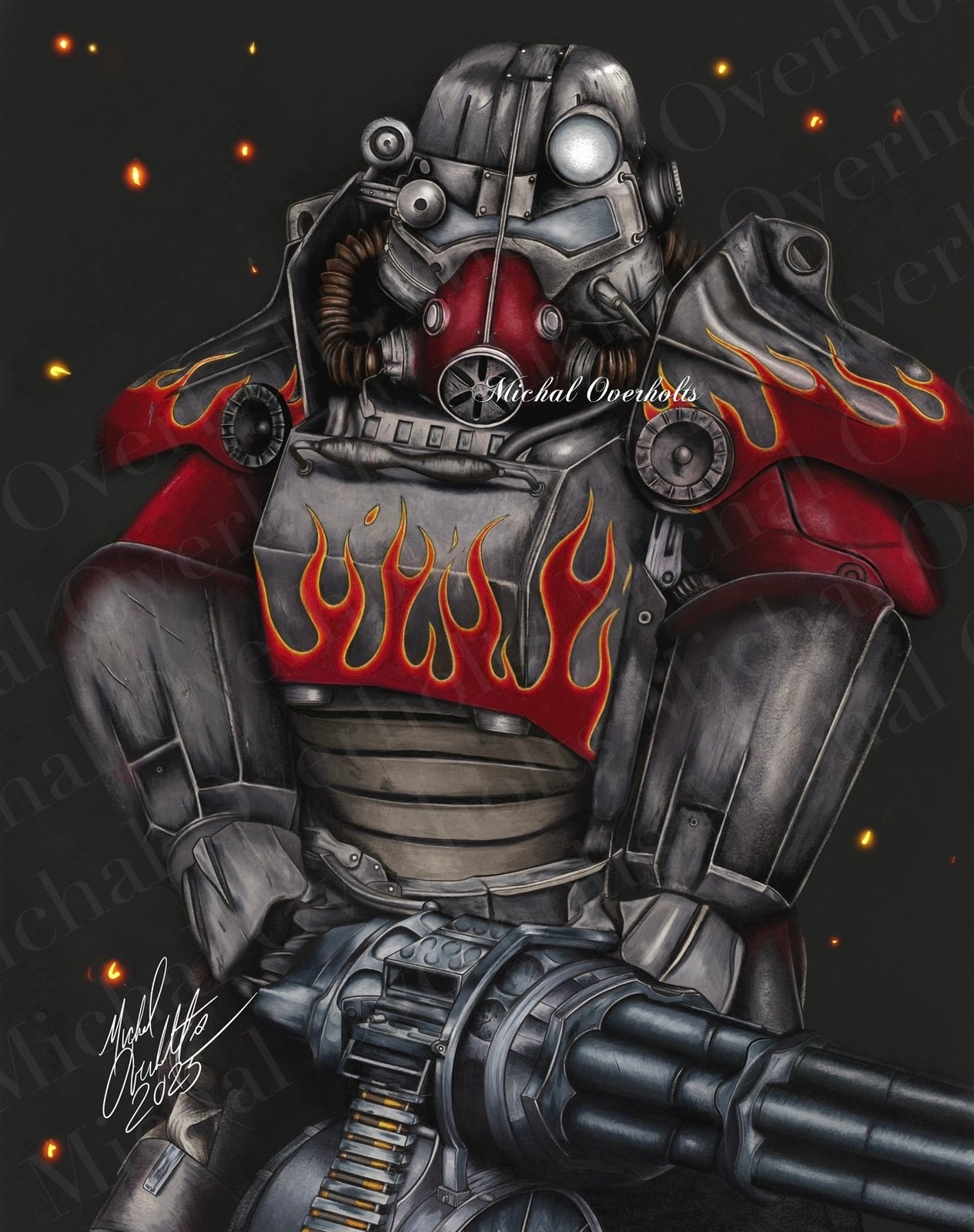 Print: Power Armor Atom Cats Drawing – Art By Michal Overholts