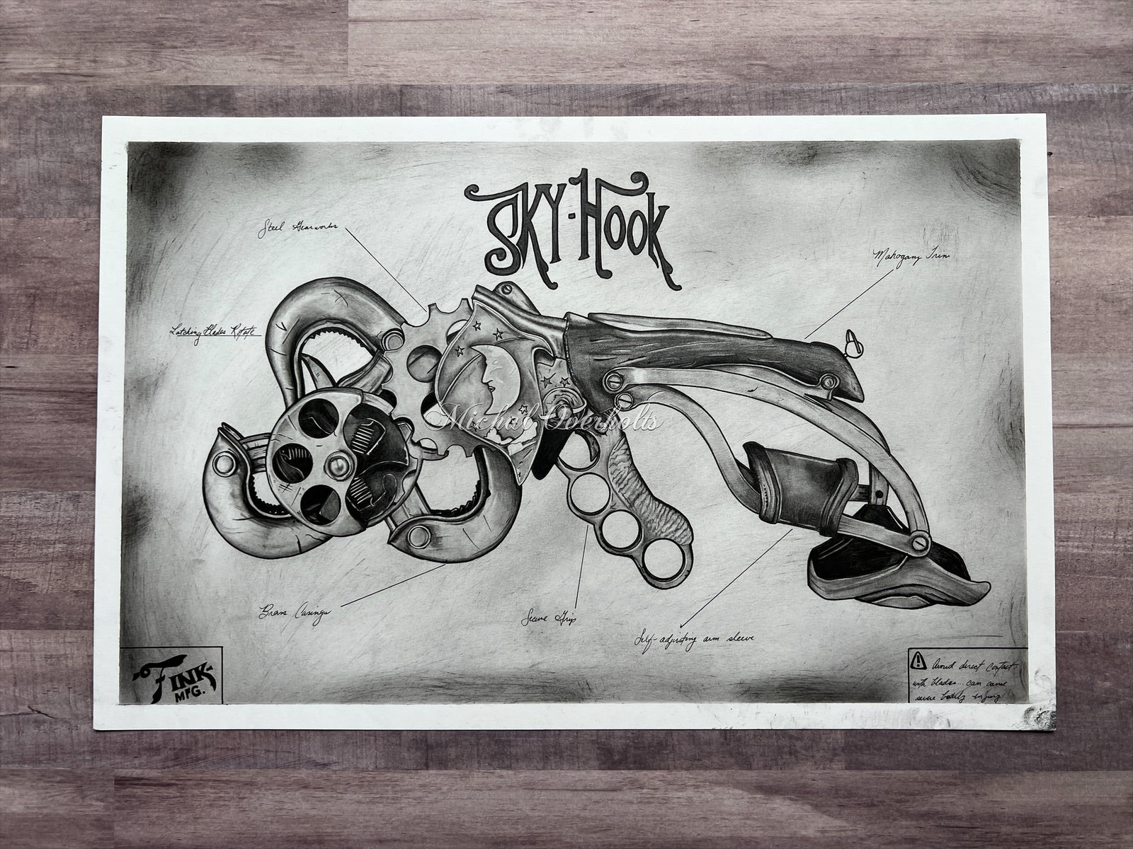 Skyhook Steampunk Schematic Graphite Drawing Print – Art By Michal ...